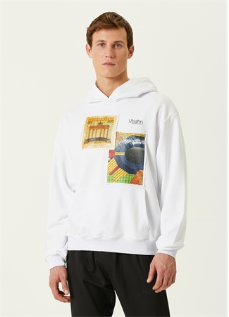 Ubahn Erkek Beyaz Kapüşonlu Patch Detaylı Sweatshirt L EU Ubahn Erkek Beyaz Kapüşonlu Patch Detaylı Sweatshirt L EU