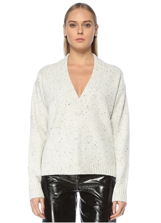 Tibi Kadın Gri V Yaka Nopeli Yün Kazak XS EU