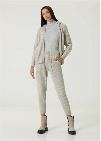 Brunello Cucinelli Kadın Taş Simli Saç Örgü Triko Pantolon Gri XS EU