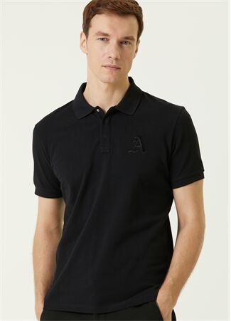 Academia Erkek Siyah Polo Yaka Logo Nakışlı T-shirt XS EU