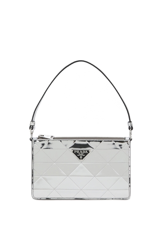 Prada Kadın Silver Geometrik Desenli Deri Omuz Çantası Gri EU Prada Kadın Silver Geometrik Desenli Deri Omuz Çantası Gri EU