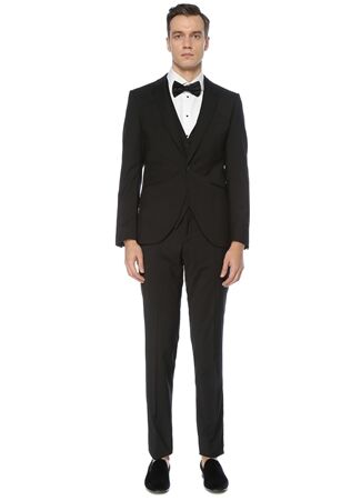 Palzileri Lab Erkek Siyah Yelekli Yün Takım Elbise 52 IT