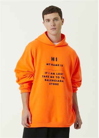 Balenciaga Erkek Turuncu Kapüşonlu Yazı Baskılı Oversize Sweatshirt S EU Balenciaga Erkek Turuncu Kapüşonlu Yazı Baskılı Oversize Sweatshirt S EU