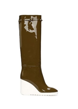 Valentino Garavani Kadın Haki Beyaz Deri Çizme 35.5 EU