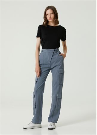 Kenzo Kadın Gri Çizgili Kargo Pantolon 38 FR
