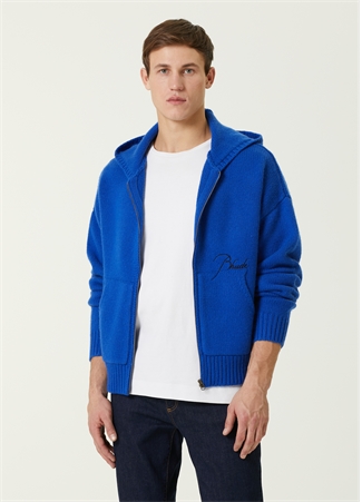 Rhude Erkek Mavi Kapüşonlu Logolu Kaşmir Sweatshirt S EU Rhude Erkek Mavi Kapüşonlu Logolu Kaşmir Sweatshirt S EU