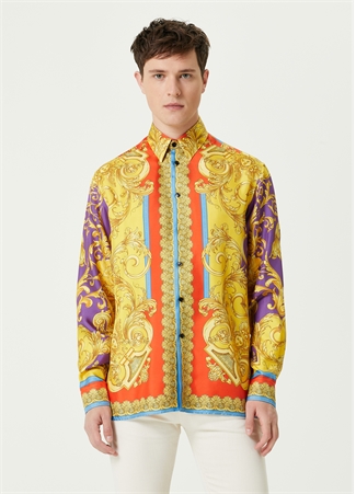 Versace Erkek Barocco Gold İpek Gömlek 48 It