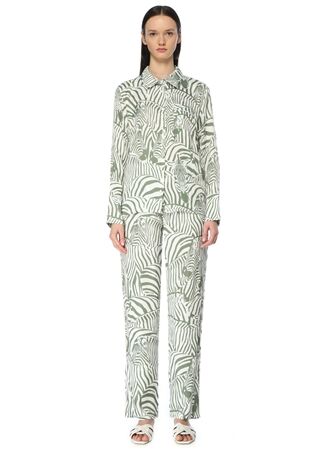 House of Silk Kadın Yeşil Zebra Desenli Pijama Takımı S EU