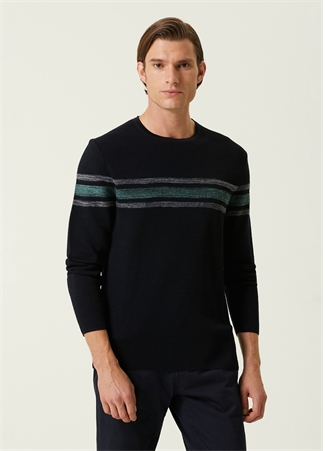 Network Erkek Slim Fit Lacivert Şerit Detaylı Yün Kazak S EU Network Erkek Slim Fit Lacivert Şerit Detaylı Yün Kazak S EU