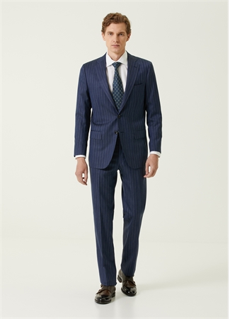 Kiton Erkek Lacivert Çizgi Desenli Kaşmir Takım Elbise 48 IT Kiton Erkek Lacivert Çizgi Desenli Kaşmir Takım Elbise 48 IT