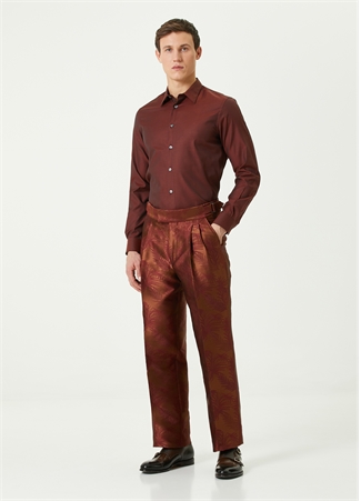 Pal Zileri Erkek Bordo Etnik Desenli Çift Pilili Pantolon 54 IT