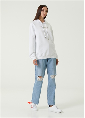Off-White Kadın Beyaz Kapüşonlu Logolu Sweatshirt XS EU Off-White Kadın Beyaz Kapüşonlu Logolu Sweatshirt XS EU
