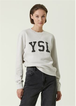 Kadın Krem Logo Baskılı Sweatshirt Beyaz L EU