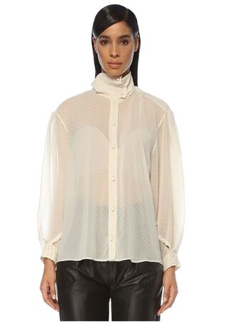 IRO Kadın Juvinea Ekru Dik Yaka Puantiyeli Gömlek Bej 34 EU