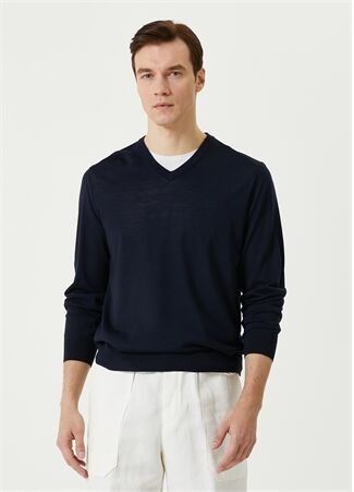 Z Zegna Erkek Lacivert V Yaka Yün Kazak L Eu