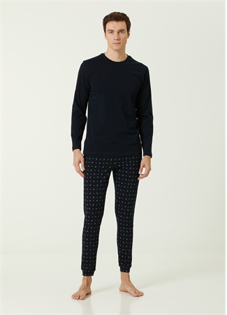 John Frank Erkek Lacivert Etnik Desenli Pijama Seti L EU