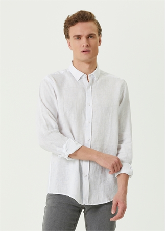 Beymen Club Erkek Comfort Fit Beyaz Monogram Desenli Keten Gömlek S Beymen Club Erkek Comfort Fit Beyaz Monogram Desenli Keten Gömlek S