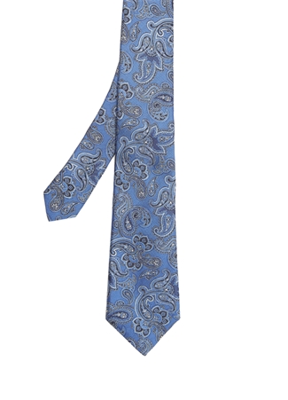 Canali Erkek Mavi Şal Desenli İpek Kravat EU Canali Erkek Mavi Şal Desenli İpek Kravat EU