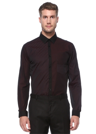 Palzileri Lab Erkek Bordo Yaka Detaylı Geometrik Desenli Gömlek 38 IT