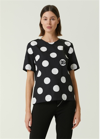 Dolce&Gabbana Kadın Siyah Beyaz Puantiyeli T-shirt 38 IT