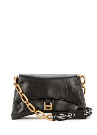 Balenciaga Kadın Hourglass Siyah Logolu Deri Omuz Çantası Eu Balenciaga Kadın Hourglass Siyah Logolu Deri Omuz Çantası Eu