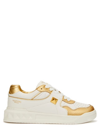 Valentino Garavani Kadın One Stud Low Beyaz Gold Deri Sneaker 36 EU Valentino Garavani Kadın One Stud Low Beyaz Gold Deri Sneaker 36 EU