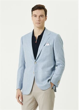 Kiton Erkek Mavi Balıksırtı Dokulu Ceket 52 IT