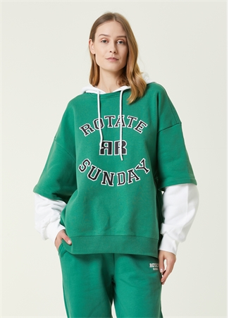 Rotate Sunday Kadın Yeşil Kapüşonlu Logolu Organik Pamuk Sweatshirt Beyaz S EU Rotate Sunday Kadın Yeşil Kapüşonlu Logolu Organik Pamuk Sweatshirt Beyaz S EU