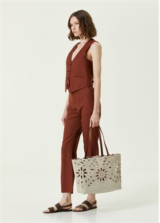 Chloe Kadın Kahverengi Bol Paça Yün Pantolon Kırmızı 36 IT Chloe Kadın Kahverengi Bol Paça Yün Pantolon Kırmızı 36 IT