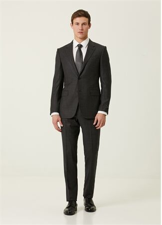 Zegna Erkek Antrasit Desenli Yün Takım Elbise Gri 54 IT