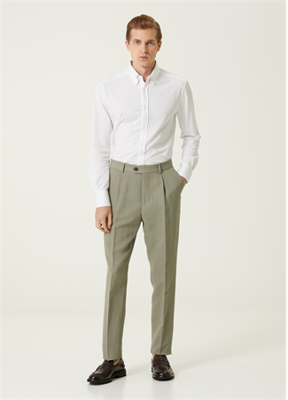 Brunello Cucinelli Erkek Haki Pilili Keten Pantolon 50 IT Brunello Cucinelli Erkek Haki Pilili Keten Pantolon 50 IT