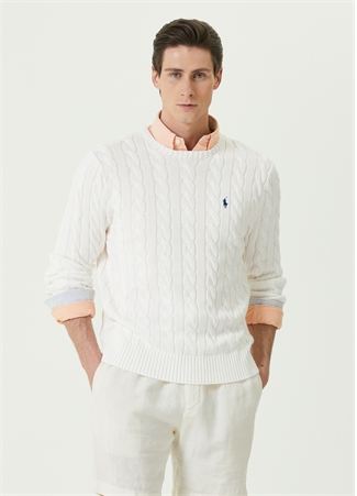 Polo Ralph Lauren Erkek Beyaz Saç Örgü Dokulu Kazak Xs Eu