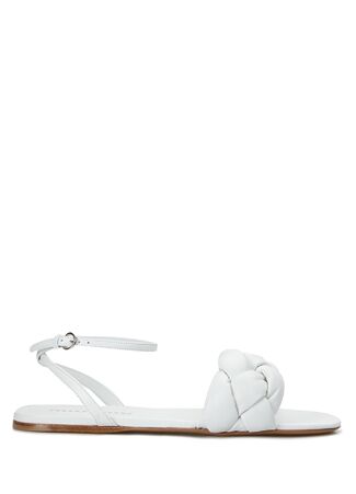 Miu Kadın Beyaz Örgü Doku Bantlı Deri Sandalet 36 EU