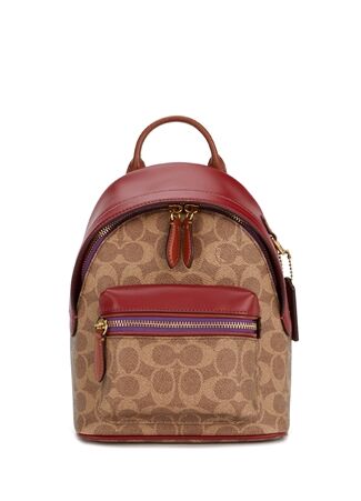 Coach Kadın Kahverengi Logo Desenli Sırt Çantası Kırmızı EU