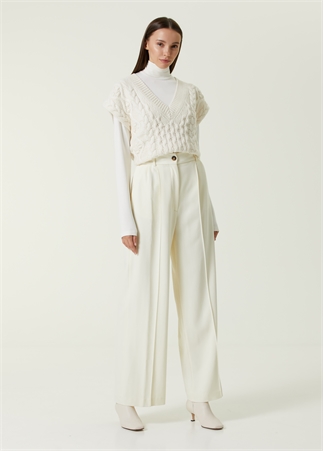 Loulou Studio Kadın Mouro Ekru Pilili Yün Pantolon Bej M EU