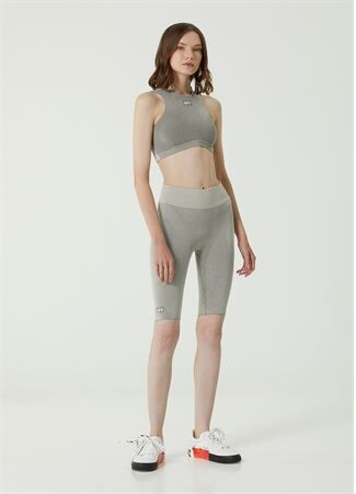 Off-White Kadın Siyah Beyaz Ribli Logo Jakarlı Biker Şort Gri S/M EU