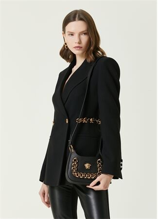 Versace Kadın Siyah Zincir Detaylı Kruvaze Ceket 42 IT