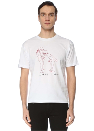 Cult of Cuddle Erkek Sharing Beyaz Bisiklet Yaka T-shirt L EU