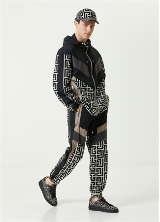 Balmain Erkek Siyah Bej Logo Desenli Jogger Pantolon 48 IT Balmain Erkek Siyah Bej Logo Desenli Jogger Pantolon 48 IT