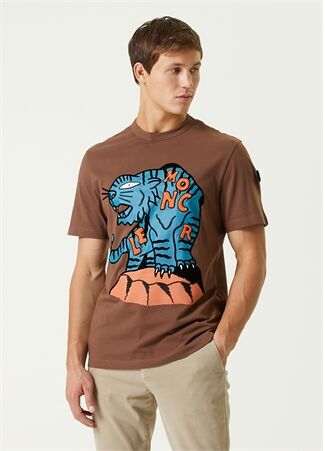 Moncler Erkek Kahverengi Logo Detaylı T-shirt M EU
