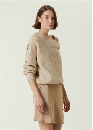 Join Us Kadın Bej Zincir Örgü Detaylı Kazak S/M EU