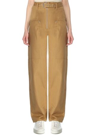 Etoile Isabel Marant Kadın Kamel Yüksek Bel Kemerli Boru Paça Pantolon Kahverengi 36 FR
