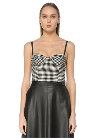 Red Valentino Kadın Siyah Kalp Yaka Kazayağı Desenli Body 42 IT