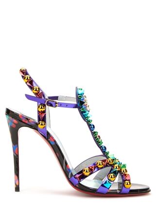Christian Louboutin Kadın Colorblocked Desenli Taşlı Deri Sandalet 38.5 EU Christian Louboutin Kadın Colorblocked Desenli Taşlı Deri Sandalet 38.5 EU