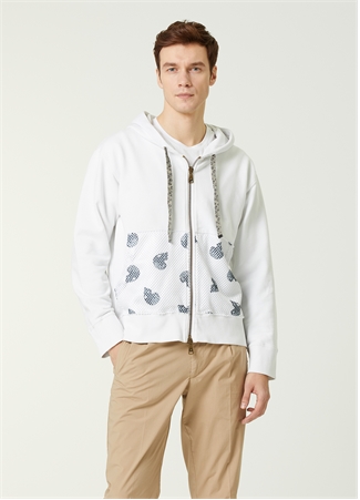 Gabriele Pasini Erkek Beyaz Kapüşonlu Fermuarlı Cep Detaylı Sweatshirt L EU Gabriele Pasini Erkek Beyaz Kapüşonlu Fermuarlı Cep Detaylı Sweatshirt L EU