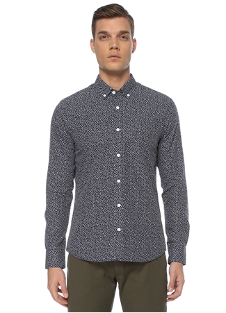 Beymen Club Erkek Slim Fit Lacivert Üçgen Baskılı Gömlek XS