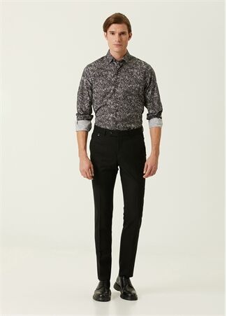 Network Erkek Slim Fit Siyah Yün Pantolon 44-6N EU