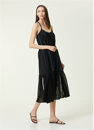 Lem Kadın Siyah Çizgili Midi Plaj Elbisesi Xs Eu