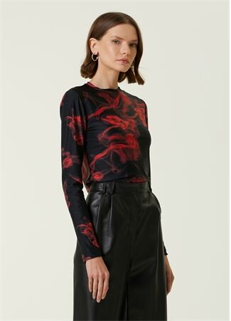 Academia Kadın Kırmızı Siyah Duman Desenli Bluz 36