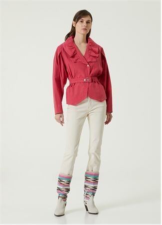 Isabel Marant Kadın Epaline Pembe Volanlı Keten Ceket 36 FR